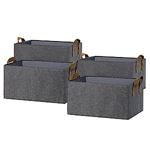 Ecegeva Storage Baskets, Closet Organizers and Storage Baskets for Organizing,Collapsible Cloth Baskets for Storage with Handles for Books Organizer,Clothes Organizer-4 Pack(Grey)