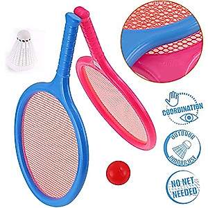 Badminton Racket Set for Kids, Toddlers with 2 Paddles, Ball and Birdie - Junior Kindergarten Student Outdoor Sports Tennis Racquet Play Game Beach Toys