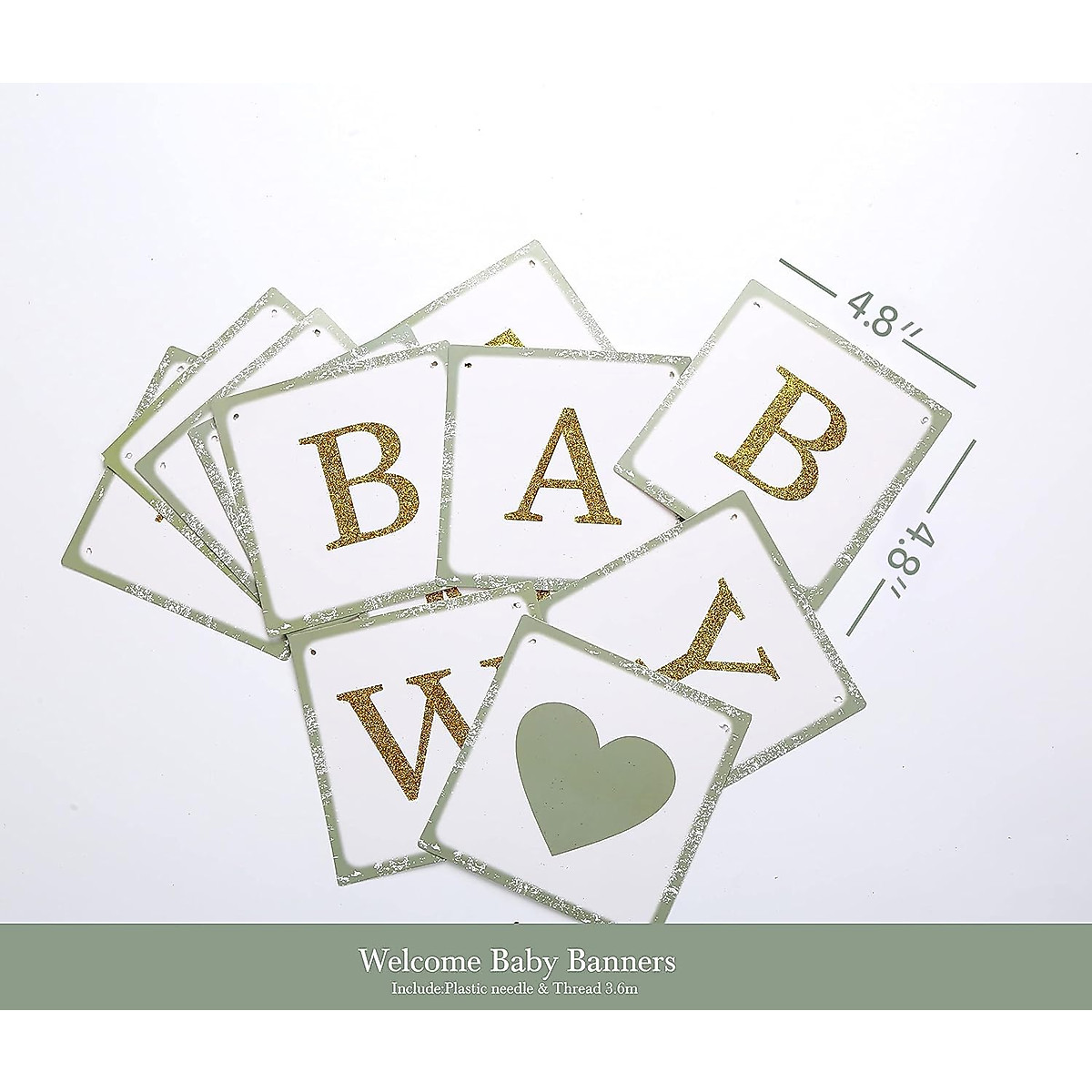 luckylibra Baby Shower Decorations,Welcome Baby Banners Paper Lantern Paper Flower Pom Poms（Sage Green Gold White）