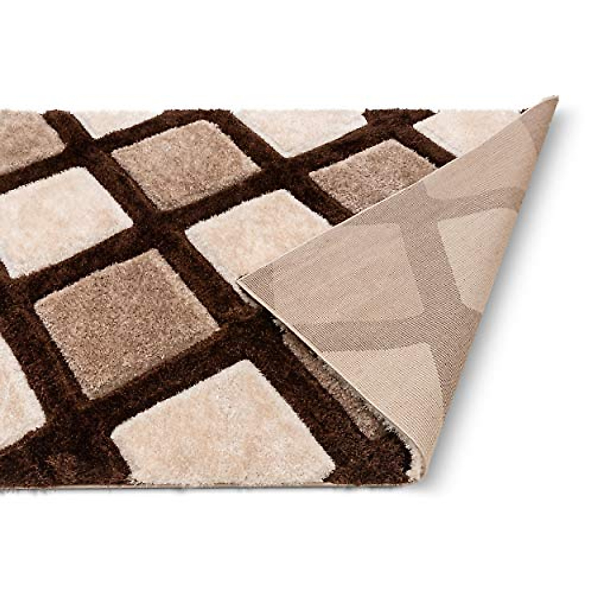 Well Woven Parker Brown Geometric Boxes Thick Soft Plush 3D Textured Shag Area Rug (5'3" x 7'3")