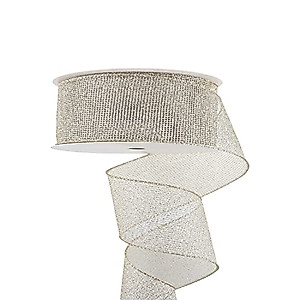 DINDOSAL Champagne Gold Wired Ribbon Champagne Mesh Ribbon Metallic Glitter Wired Ribbon for Crafts, Topper Bows, Wreaths, Gift Wrapping, Home Decor, 2.5" x 10 Yards x 1 Roll