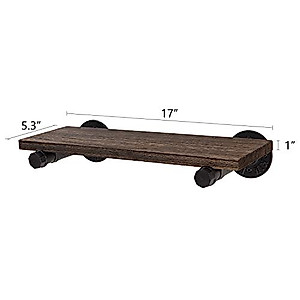 Mkono Floating Shelves Wall Mounted Industrial Shelves Rustic Wood Wall Shelf with Pipe Brackets Set of 2 Storage Shelving Farmhouse Home Decor for Bathroom Living Room Kitchen Office