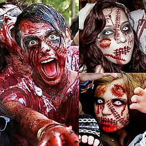 COKTAK 136+ PCS Halloween Temporary Tattoos For Adults, Kids, Men, Women - Zombie, Scary, Bloody, Chucky, Face, Scratches, Stickers, Wound