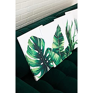 Botanical Prints Wall Art for Bathrooms Canvas Green Leaf Framed Green Plant Wall Art Pictures (12" x 16") Posters Fall Pictures Boho Sage Green Leaf for Bathrooms, 4 Pieces Tropical Plants Pictures Minimalist Greenery Watercolor Painting, Palm Banana Mon