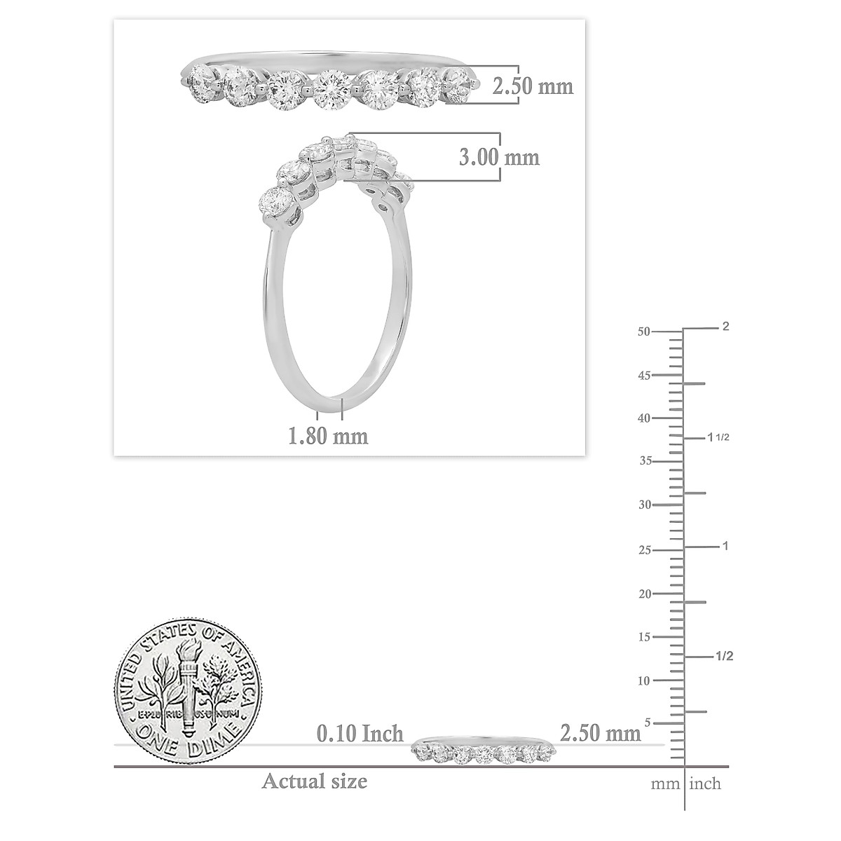 Dazzlingrock Collection 0.50 Carat (ctw) Round White Diamond Ladies Bridal Seven Stones Stackable Anniversary Wedding Band 1/2 CT|10K White Gold|Size 7