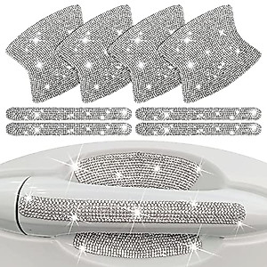 8Pcs Bling Car Door Handle Protector, Bling Car Accessories Crystal Glitter Door Handle Protector Stickers and Decals Scratch Safety Reflective Auto Sticker for Woman …