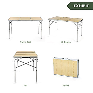 ARROWHEAD OUTDOOR 4’ ft Heavy-Duty Portable Aluminum Frame Folding Table w/Leveling Feet, Solid Tabletop Surface, 2 Adjustable Heights, Carrying Case Included, Lightweight, USA-Based Support