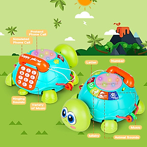 kramow Musical Turtle Toy, Early Educational Developmental Toys, Baby Learning Toy W/Lights & Sounds, Pretend Phone Call,Crawling Baby Toy