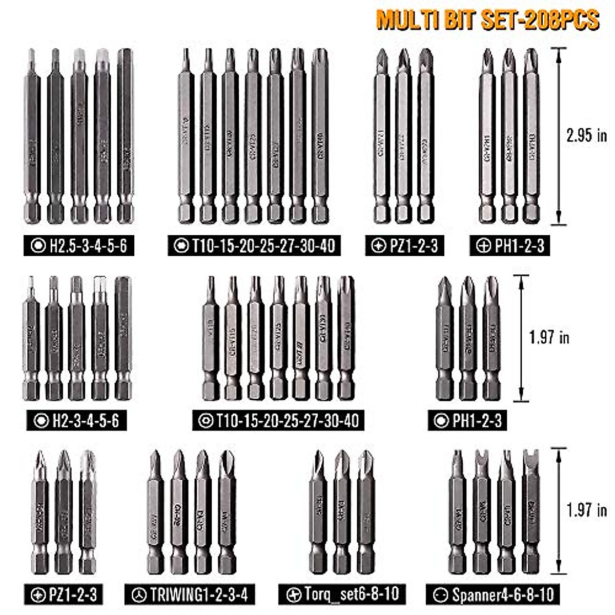 208 Piece Screwdriver Bit Set Security Bit Chrome Vanadium Steel Professional Ended Screw Tools Box by WULFPOWERPRO
