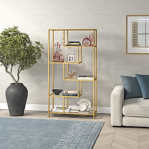 Isla 68'' Tall Rectangular Bookcase in Gold