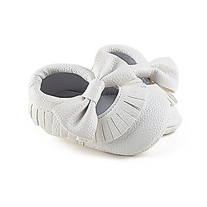 DELEBAO Infant Toddler Baby Soft Sole Tassel Bowknot Moccasinss Crib Shoes (3-6 Months, White)