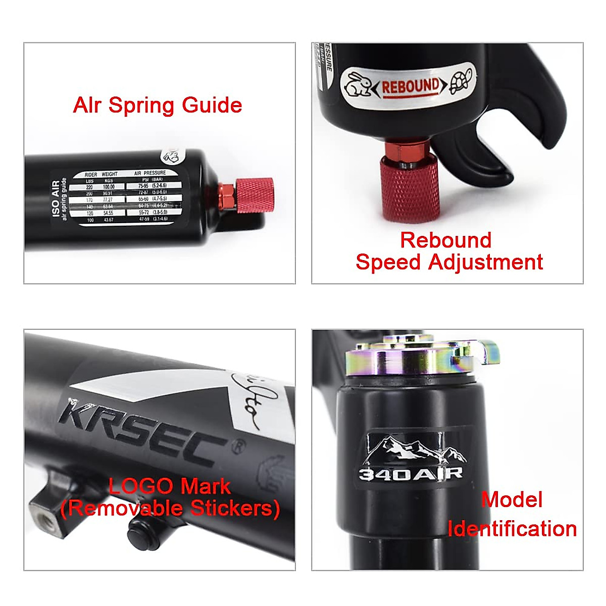 KRSEC Air Suspension Fork 27.5 inch Mountain Bike Travel 120mm Quick Release QR 9mm 28.6mm Straight Tube Manual Lockout Rebound Adjustable Ultralight Mountain Bike Front Forks XC AM 27.5"