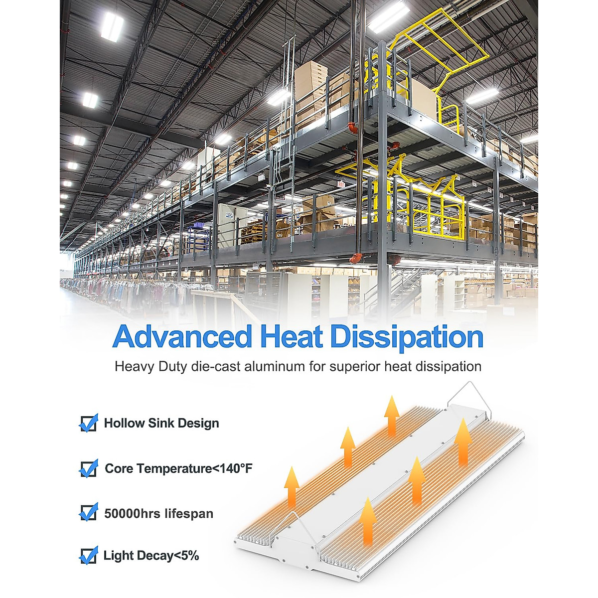 ADUB LED High Bay Light 240W 192W 144W, 1.63FT LED Warehouse Light 3000K 4000K 5000K, 36000LM, 400W LED High Bay Shop Light, 2.2 FT UL Listed LED High Bay Light 0-10V Dimmable