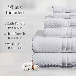 NY Loft 100% Cotton Towel Set 6 Piece Set | Super Soft & Absorbent Quick-Dry 2 Bath Towels 2 Hand Towels & 2 Washcloths |Textured and Durable Cotton | Trinity Collection (6 Piece Set, Bright White)