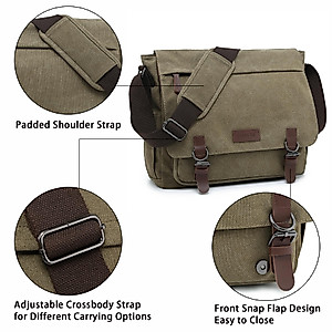 Dasein Large Vintage Canvas Messenger Shoulder Bag, Army Green, 15in Laptop Capacity