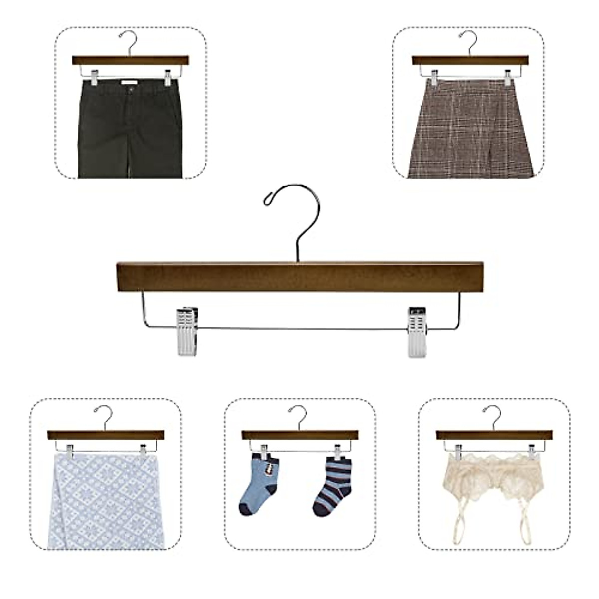 Nature Smile Wooden Pants Skirt Trousers Hangers with Clips (10Pcs Retro)