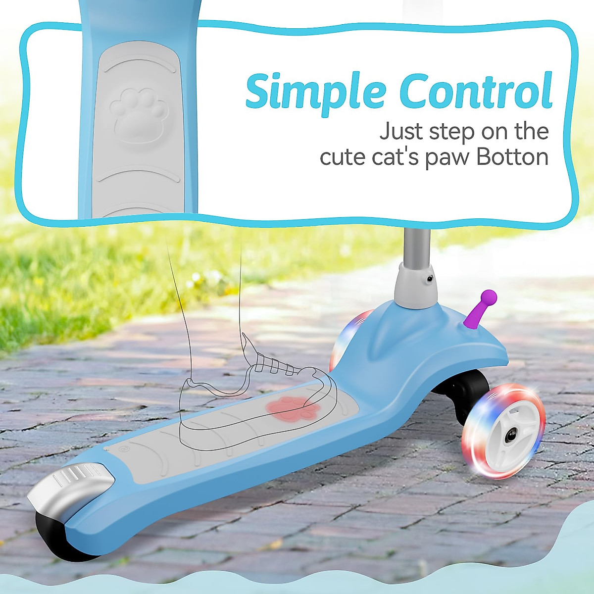 Electric Scooter for Kids Gobazaar, LED Light-up Wheels, 3 Height Adjustable, C-Shaped Handle, Lean-to Steer Design, 3 Wheel Scooter for Kids 2-10Y, Best Children's Gifts