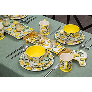 Bico Lemon Dreams Ceramic Bowls Set of 4, 26oz, for Pasta, Salad, Cereal, Soup & Microwave & Dishwasher Safe