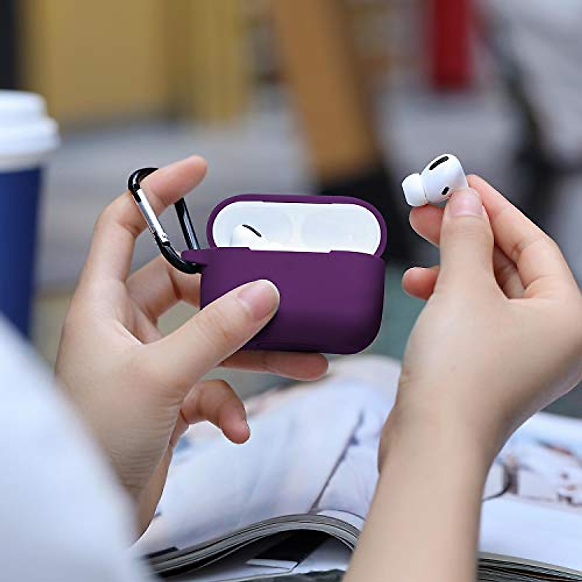 DGege AirPod Pro Case Purple Compatible with Apple AirPods Pro, Soft Silicone AirPods Skin for Women Men Protective Cases Cover for AirPods Pro with Keychain (Front LED Visible)