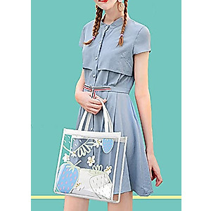 QZUnique Handbags Set Clear PVC Shoulder Bag + Leather Crossbody Bag Large Printed Cute Tote Bag for Women