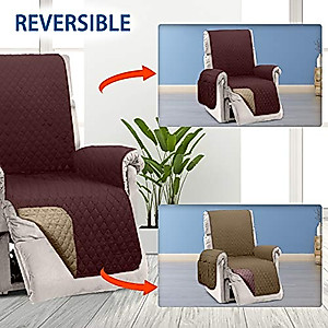 HONEST OUTFITTERS Reversible Recliner Slipcover, Water Resistant Cover with Side Pockets,Washable Recliner Protector Cover with Elastic Straps for Pets Kids Children Dog(23In,Chocolate&Beige)
