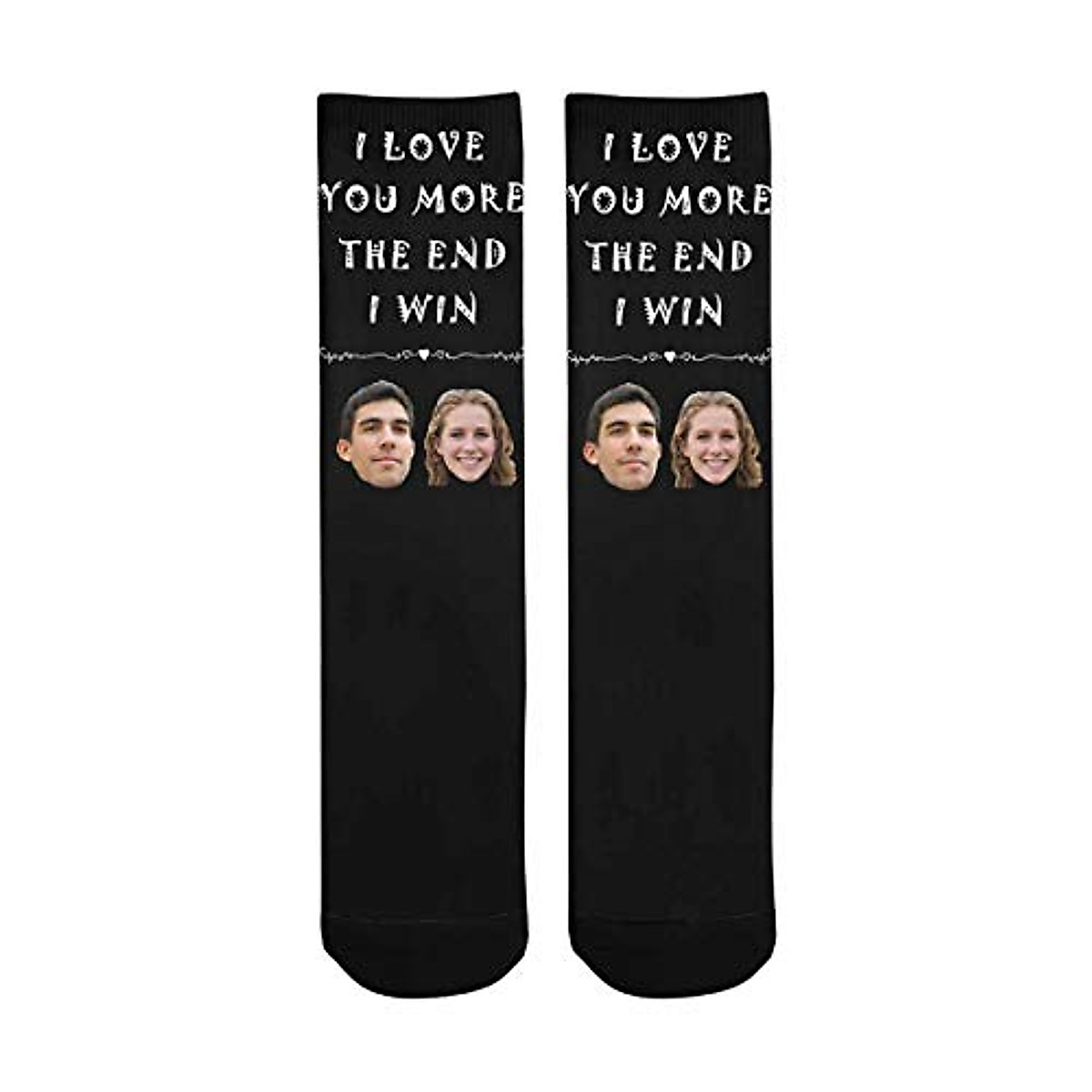 Custom Face on Socks Turn Your Photo Into I Love You More The End I Win Personalized Socks Unisex for Unique Gift