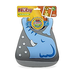 Nuby On The Go Silicone 3D Bib with Scoop to Catch Mess, Roll to Go, 6 M+, Elephant (Pack of 2)