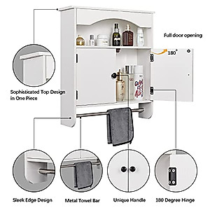 Los muebles White Bathroom Wall Cabinet,Medicine Cabinet with 2 Door Over The Toilet Storage Cabinet Hanging Cabinet with Towels Bar Wall Cabinet for Bathroom Laundry Room Kitchen (White)