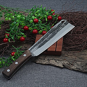 Meat Cleaver Knife, Hand forging Bone Chopping knife Kitchen Chef Butcher Knives with Wood Handle Chinese Knife Cleaver Cutting Outdoors Tools