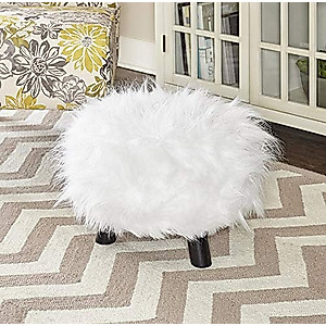 Linon Flokati Foot, 16-Inch, White Stool, 16"W x 16"D x 12.6"H,