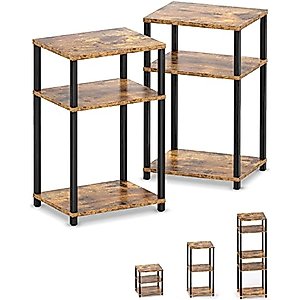 WOODYNLUX End Table Night Stand Set of 2, 3-Tier Bedside Tables, 5-Tier Shelf Bookcase, Accent Side Table for Couch, Living Room, Bedroom, Rustic Brown and Black, Easy Assembly.
