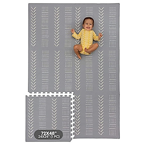 CHILDLIKE BEHAVIOR Baby Play Mat - Play Pen Tummy Time Mat & Crawling Mat Foam Play Mat for Baby with Interlocking Floor Tiles 72x48 Inches Puzzle - Baby Floor Mat Infants & Toddlers (X-Large, Grey)