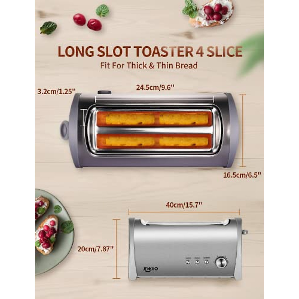 Long Slot Toaster 4 Slice, Stainless Steel Retro Toasters Best Rated Prime with 1.25" Extra Wide Slot and Defrost/Reheat/Cancel Function/6 Browning Settings/Removable Crumb Tray/Evenly Toasting, 1300W