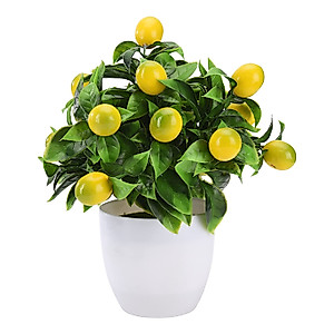 JUOPZKENN Artificial Plant Potted, Artificial Fruit Lemon Tree Plant Decor Faux Lemon Tree Topiary Fake Greenery for Home Office Table Decorations(#1)