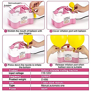 Balloon Pump Flyneei Balloon Pump Electric Balloon Inflator Electric Balloon Pump & Balloon Tying Tool in One Portable Dual Nozzle Balloon Air Pump Balloon Blower for Party Decoration