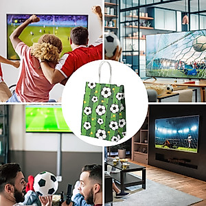16pcs Soccer Party Favor Paper Bags, Green Football Gift Bag Football Themed Party Bags with Handles Soccer Goodie Bags Treat Candy Bags for Kids Adults Soccer Party Supplies