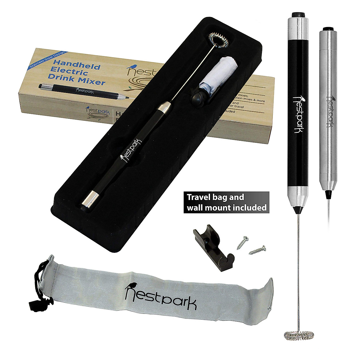 Nestpark Portable Drink Mixer Small Handheld Electric Stick Blender - Cordless and Battery Operated Bulletproof Keto Coffee Blender