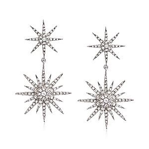 Ross-Simons 0.94 ct. t.w. Diamond Starburst Drop Earrings in 14kt White Gold