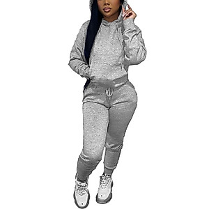 Alunzoem Jogger Set for Women Two Piece Long Sleeve Hoodies Pullover Top and Skinny Pants Sweatsuit Grey L