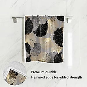 KOCOART Luxury Gold Ginkgo Bath Hand Towels Black Silver Kitchen Dish Towels Soft Quality Premium Washcloths Guest Fingertip Towel Decor for Bathroom Spa Gym Sport 16x30 in