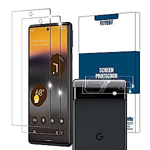 YEYEBF Google Pixel 6A 5G Screen Protector + Camera Lens Protectors, [2+2 Pack] Full Coverage Tempered Glass Screen Protector for Google Pixel 6a 5G-6.1 Inch [Case-Friendly][Fingerprint Compatible]