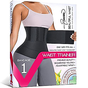 Waist Trainer Wrap Plus Size - Adjust Your Snatch Bandage Wrap Tummy Sweat Wraps - Waist Trainer For Women | Belly Body Shaper Compression Wrap | Gym Accessories Black | Bonus Gift Breast Lift Tape