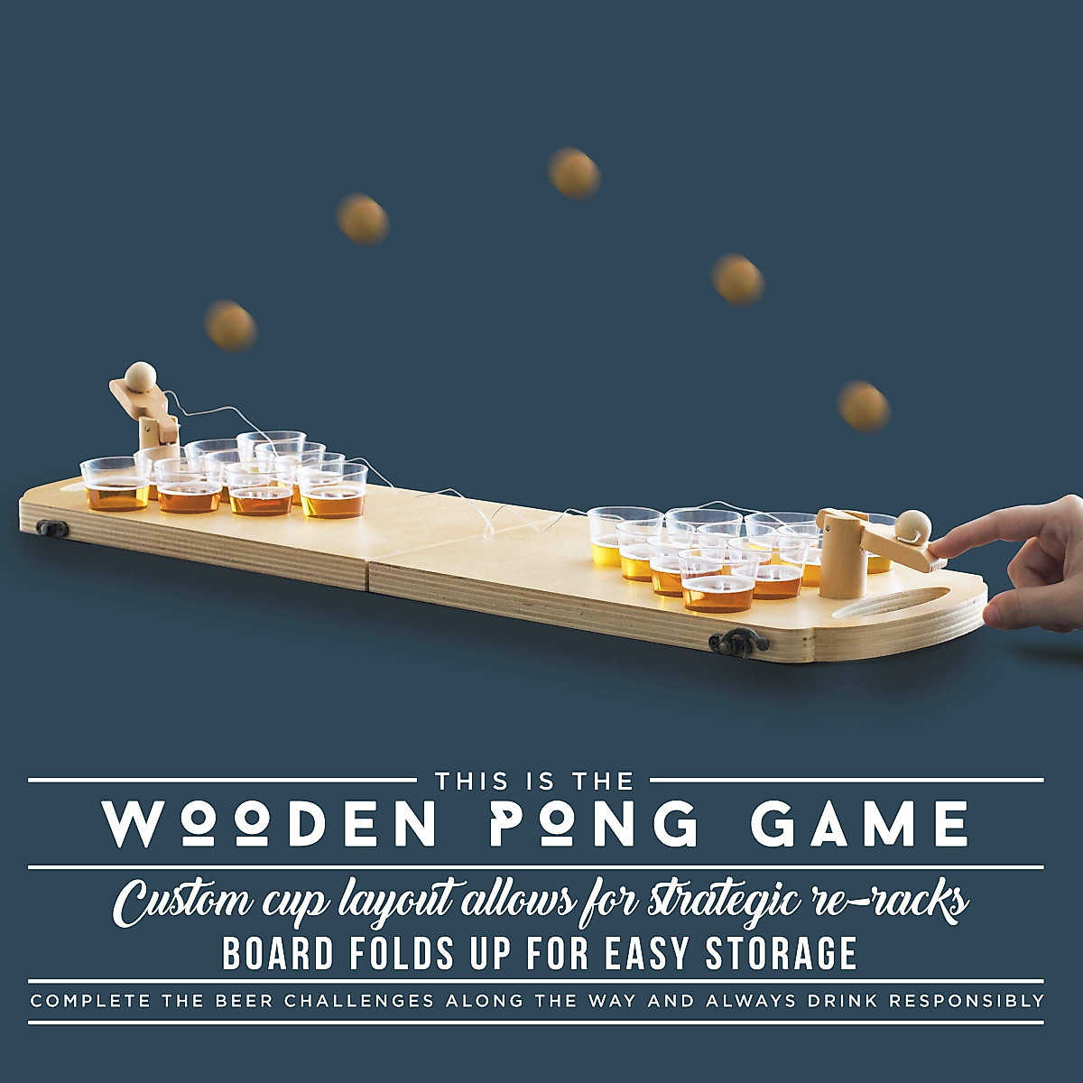 Hammer + Axe Mini Beer Pong Drinking Game, Portable Foldable Wood Tabletop Activity, Includes 25 Cups, 2 Balls, Carrying Bag, Tailgate College BBQ Party Game, College Dorm Gift, Alcohol Liquor Shots