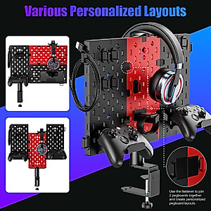 PUTORSEN Headphone and Controller Holder for Desk, Rotatable DIY Modular Headphones Holder & Controller Stand with Cable Hooks, Clamped Above/Under Desk for Xbox PS5 PS4 Switch Controller