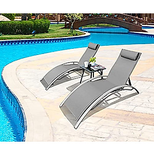 Tappio 2Pcs Chaise Lounge Chair Set, Patio Lounge Chairs for Outside Pool, Patio Chair with Adjustable Backrest for Outside in Swimming Pool, Beach Chaise Lounge Outdoor Recliner with Arm, Grey