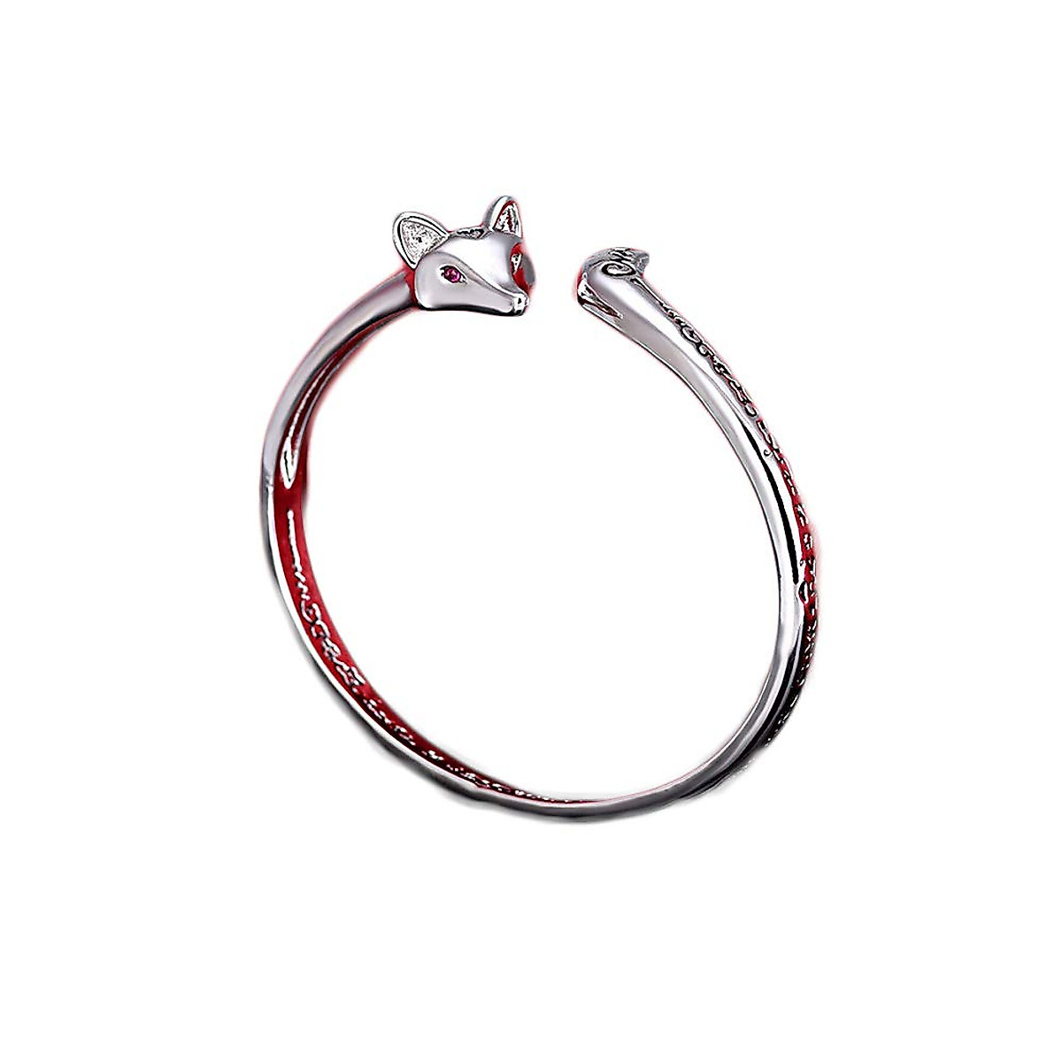 Fox Bracelet Rune Symbol Animals Adjustable Bangle Cute Lovely Fox Tail Wrap Cuff Bracelets Best Gift for Fox Lover Gifts Women Friend Jewelry-A silver purple eye