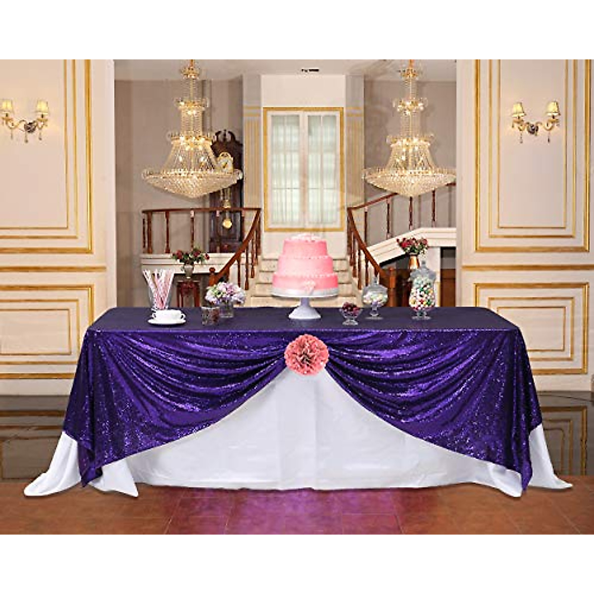 SquarePie Sequin Tablecloth 50 x 72 Inch Purple Sparkly Table Cloth for Wedding Party