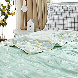SANACYNA 6-Layer Gauze 100% Cotton Muslin Blanket Sunflower Queen Size 90"x90" Bed Blanket Lightweight Soft And Breathable Blanket For Sofa Bed Coverlet All Seasons Both sides (Green, Queen (90"x90"))