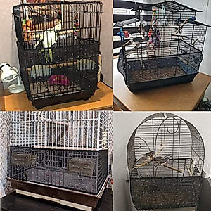 ZOCONE 2 PCS Adjustable Bird Cage Net Cover, Bird Seed Guards & Catchers, Starry Stretchy Adjustable Drawstring Bird Cage Mesh Net Cover, Round Square Birdcage Skirt (Black)