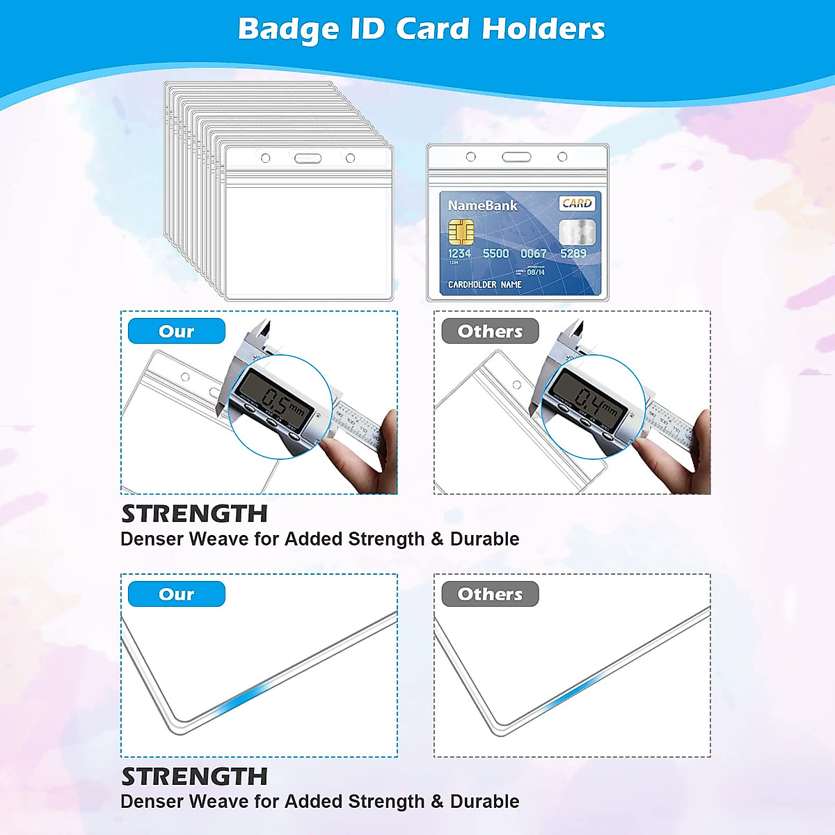 100 Pcs Clear Plastic Horizontal Name Tag Badge ID Card Holders for Office School Business Meetings